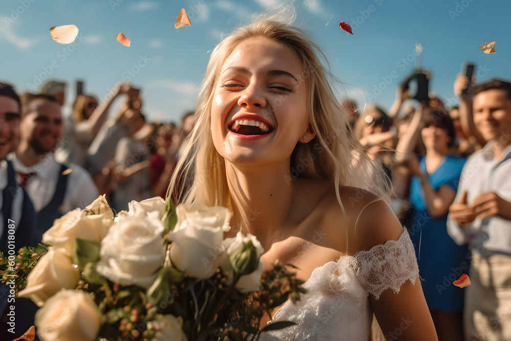 Beautiful Woman Bride with flowers. Neural network AI generated art ...