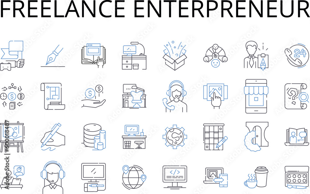 Freelance enterpreneur line icons collection. Solo-preneur, Independent ...