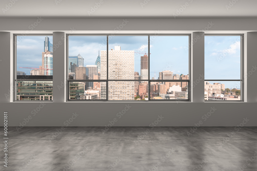 Empty room Interior Skyscrapers View Cityscape. Downtown Philadelphia ...