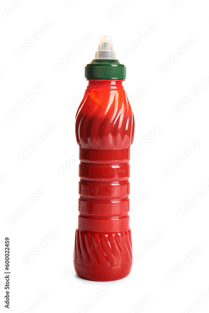 Plastic bottle of ketchup on white background Stock Photo | Adobe Stock