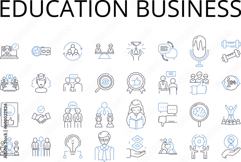 Education business line icons collection. Learning enterprise ...