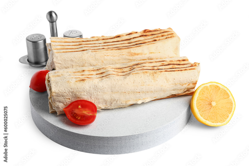 Plate with tasty shawarma on white background Stock Photo | Adobe Stock