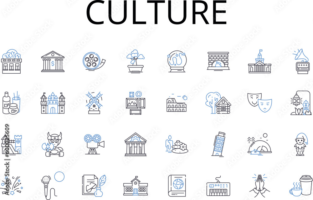 Vetor de Culture line icons collection. Artistry, Customs, Tradition ...