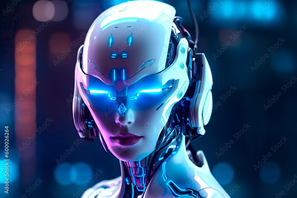 Humanoid cyber robot futuristic digital technology concept, ai generated Stock Illustration ...
