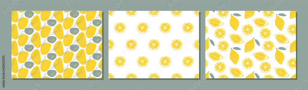 Seamless lemon pattern set. Three patterns collection. Abstract ...