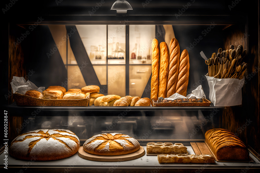 Fresh baked breads in german bakery, Delicious bread loaves, bread buns ...