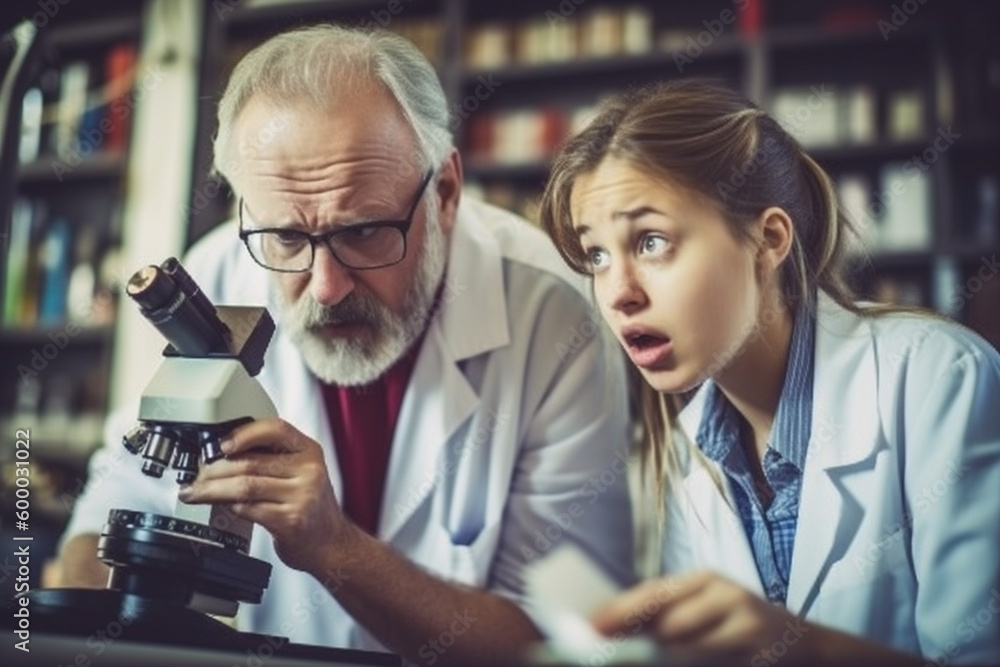 professor or scientist with young female student, make a shocking ...