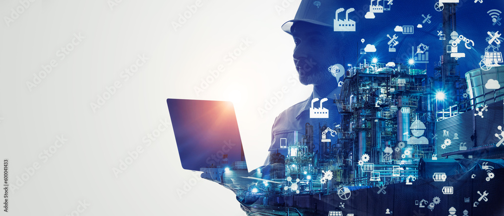 Industrial technology concept. Wide angle visual for banners or ...