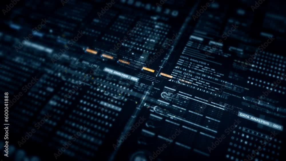 Futuristic data matrix, telemetry and encrypt numbers simulation display for head up display in ...