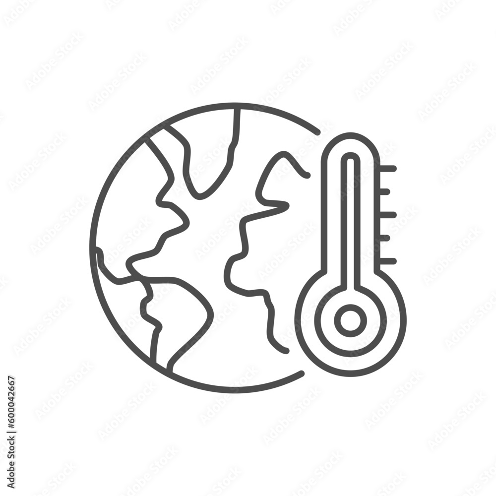 Global warming related vector linear icon. Climate changes. Thermometr ...