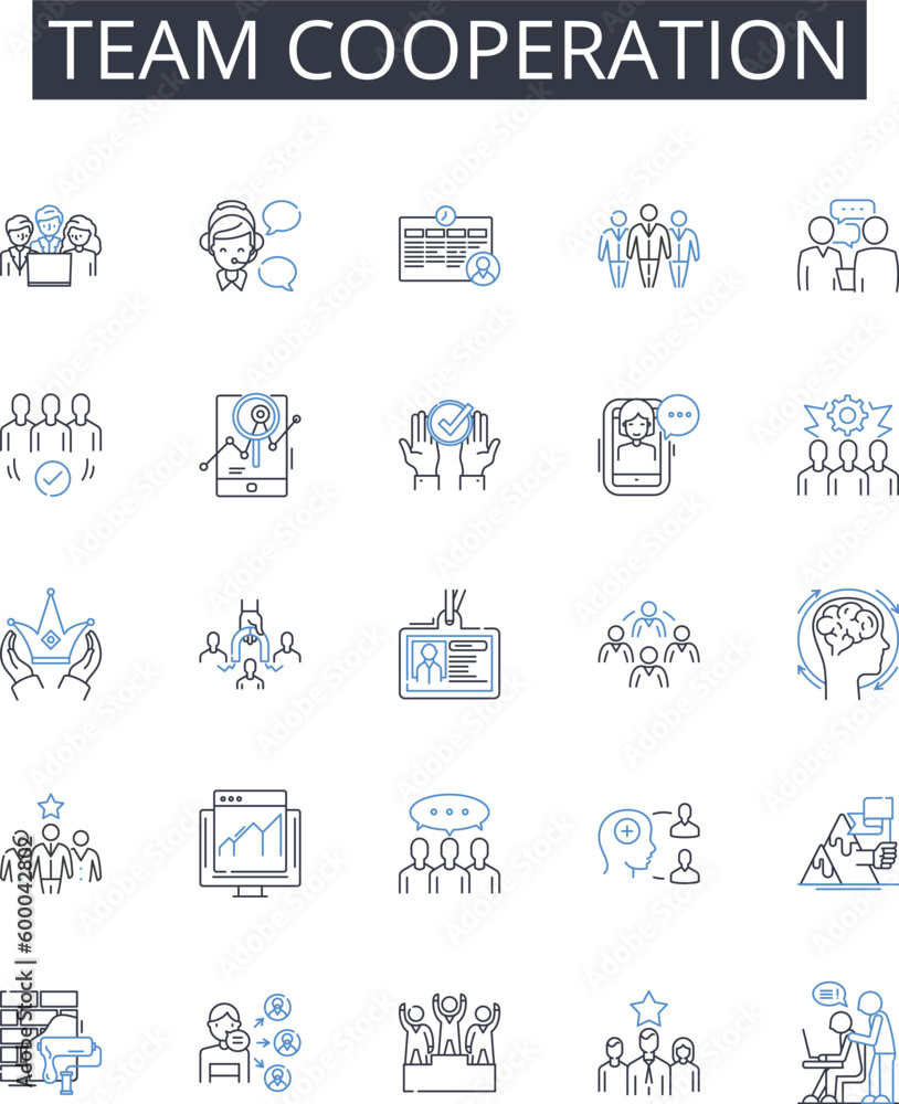Team cooperation line icons collection. Joint effort, Unity work ...