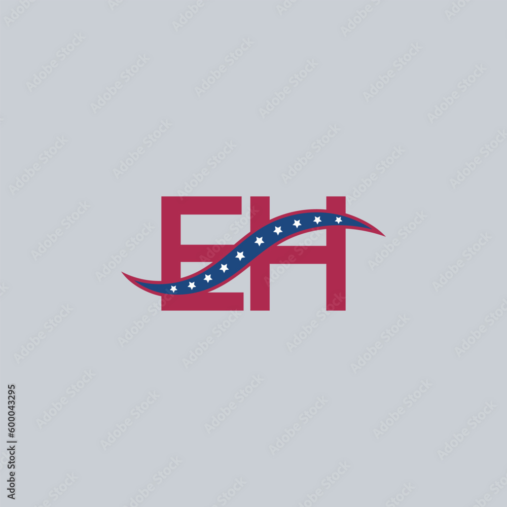 Letter EH patriotic logo, HE America flag vector logo design with USA ...