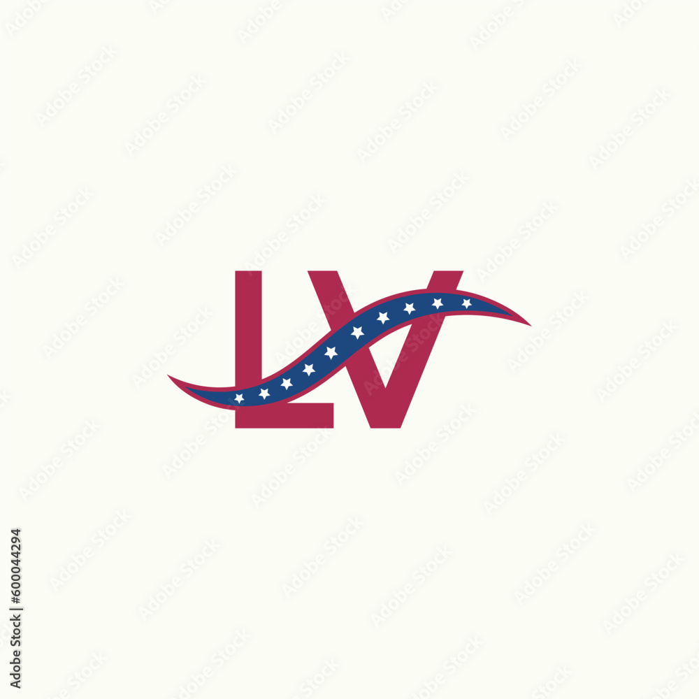 Letter LV patriotic logo, VL America flag vector logo design with USA ...