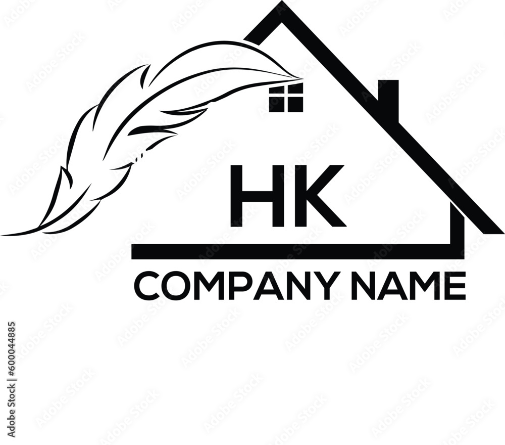 hk alphhket logo, home icon, hk letter logo, hk monogram logo, roof ...