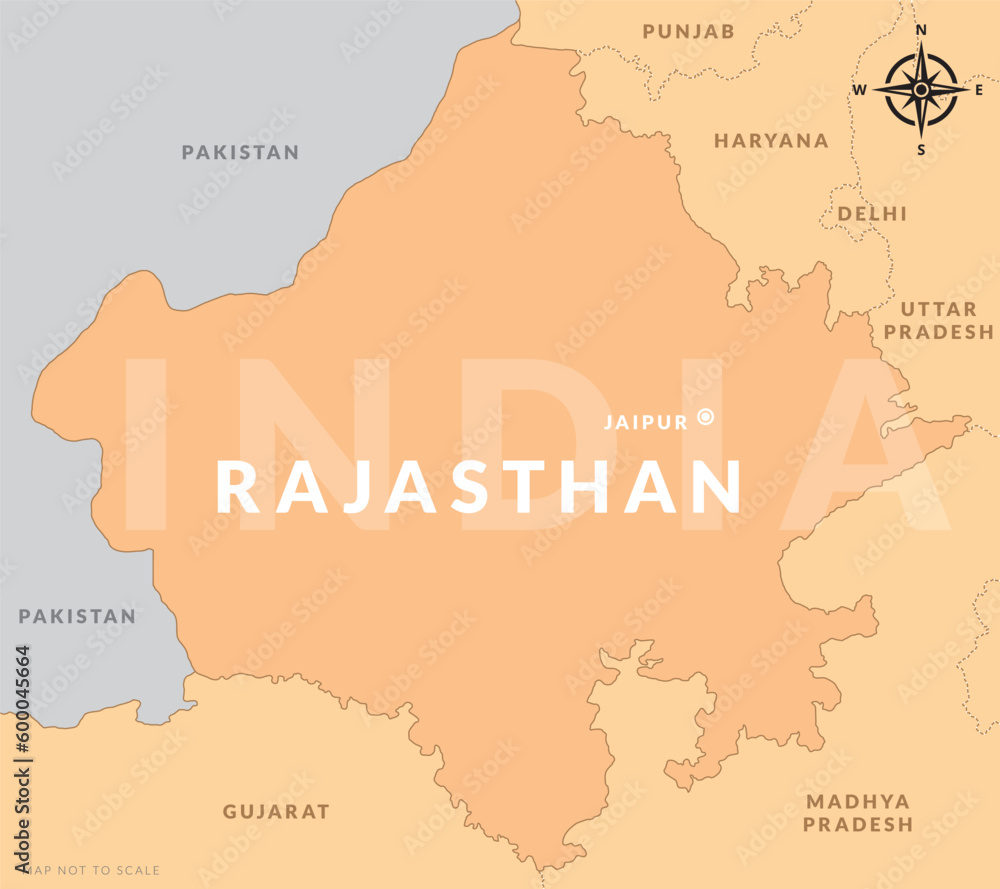 State of Rajasthan India with capital city Jaipur hand drawn map Stock ...