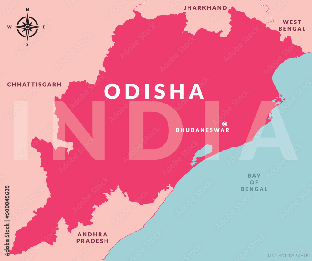 Vetor de State of Odisha India with capital city Bhubaneswar hand drawn ...