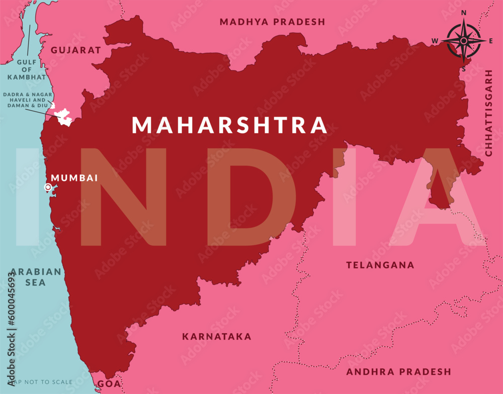 State of Maharashtra India with capital city Mumbai hand drawn map ...