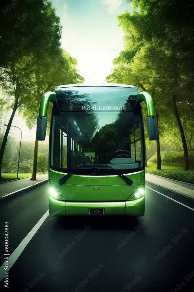 Electric bus. hybrid bus .Clean energy concept of e-bus - Generative AI ...