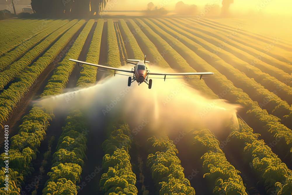Airplanes spraying pesticides on farms. AI technology generated image ...