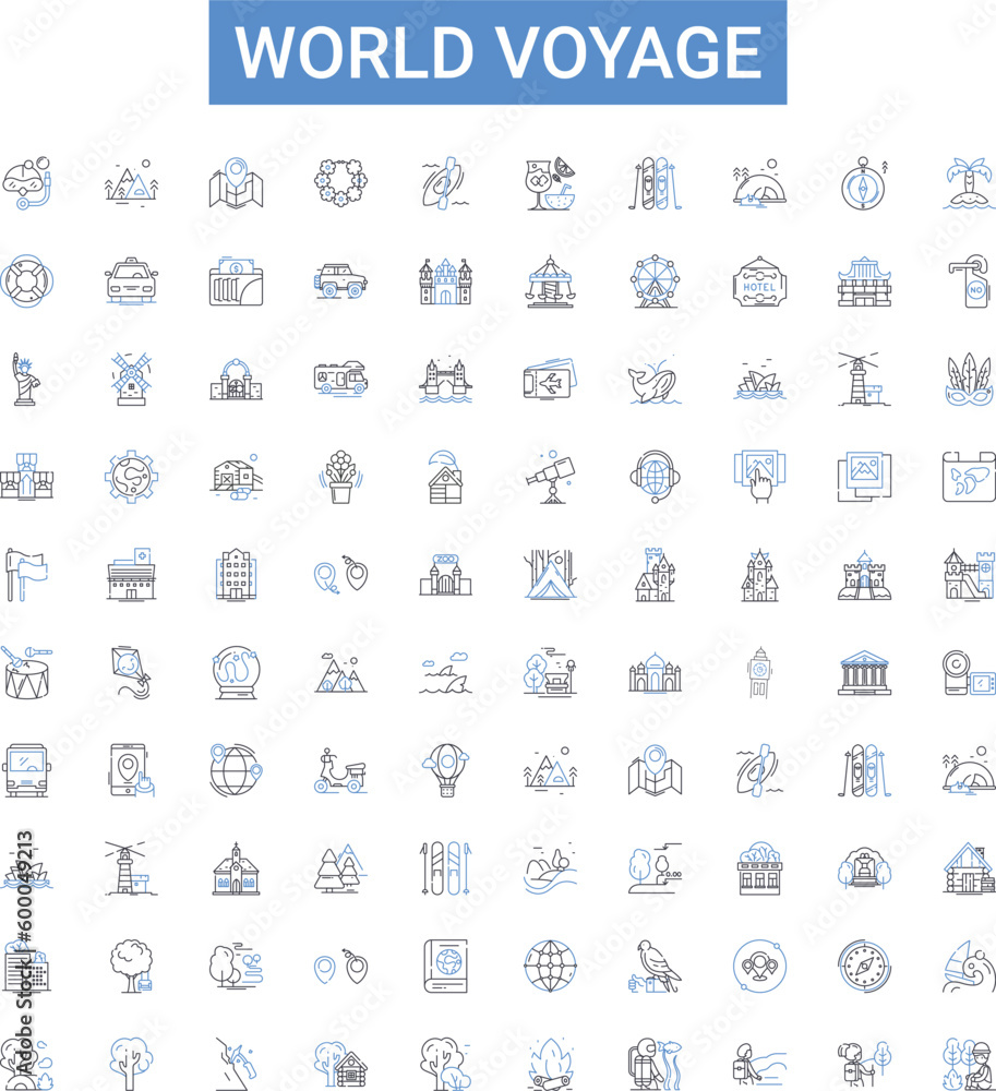 World voyage outline icons collection. Voyage, World, Tour, Journey ...