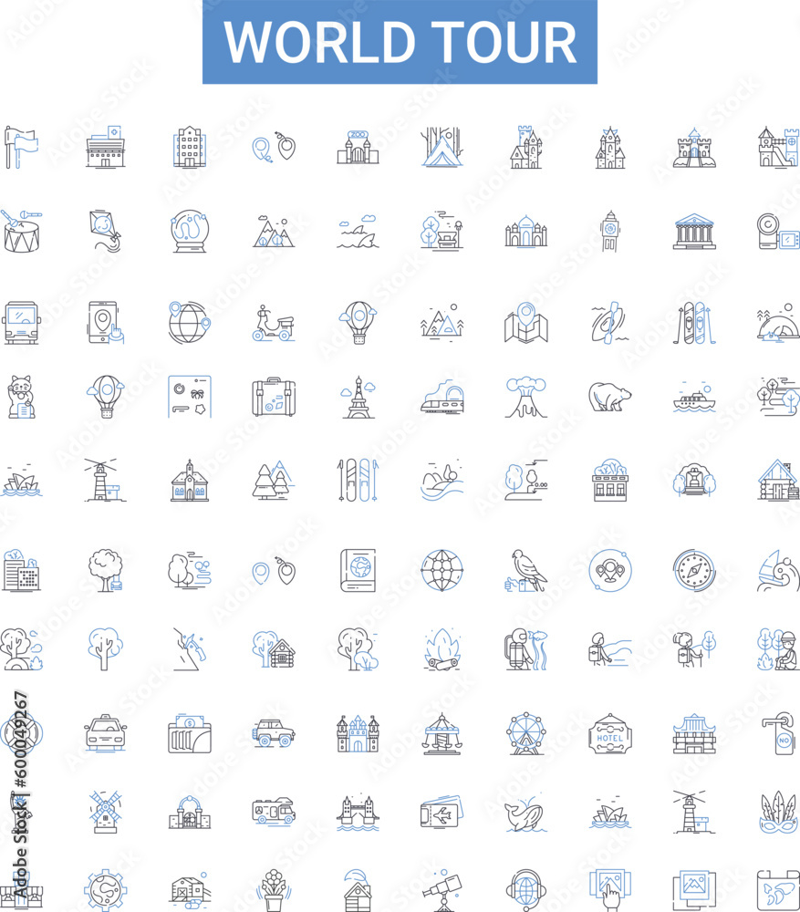 World tour outline icons collection. Travel, Globe, Journey ...