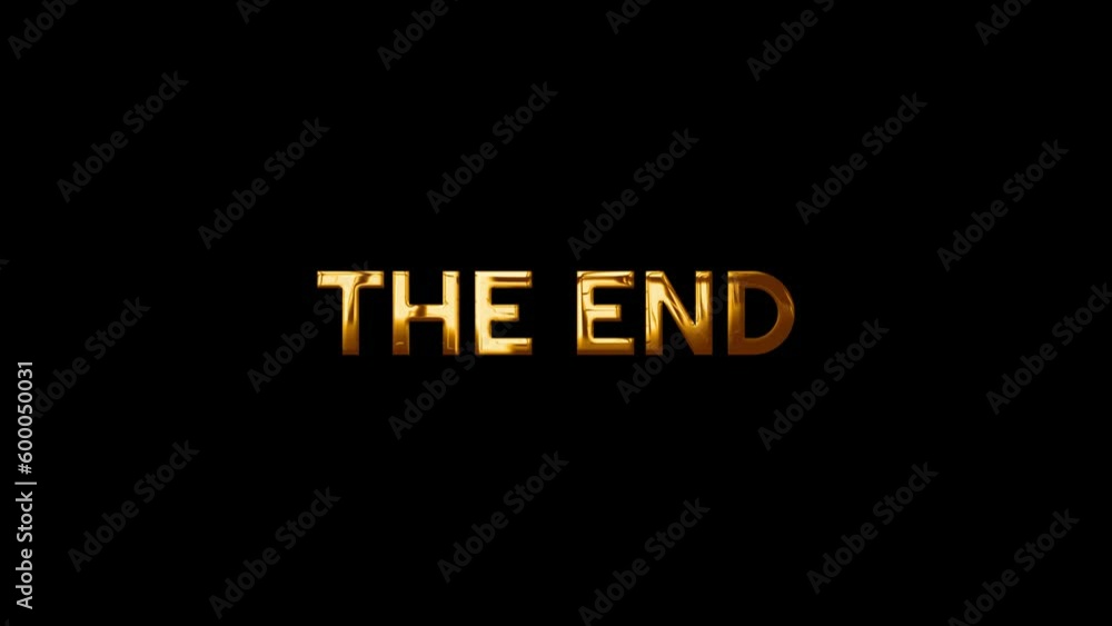 The End animated text. The text animation is finished. it's in a golden ...