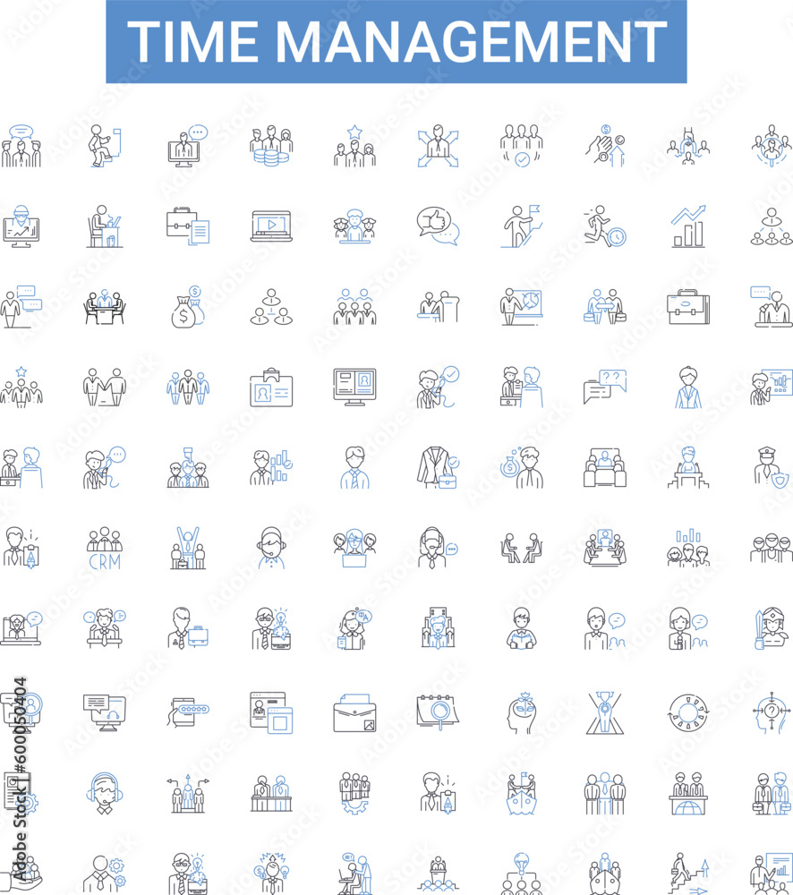 Time management outline icons collection. Planning, Discipline ...