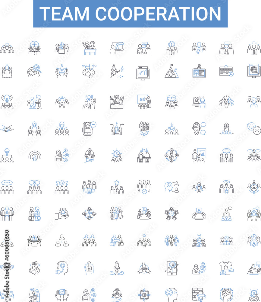 Team cooperation outline icons collection. Collaboration, Synergy ...