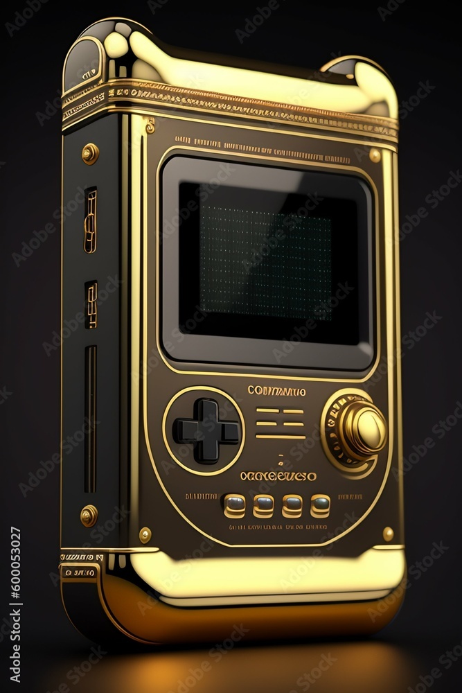 Hyperrealistic neo - rococo steampunk minimal gameboy console. highly ...