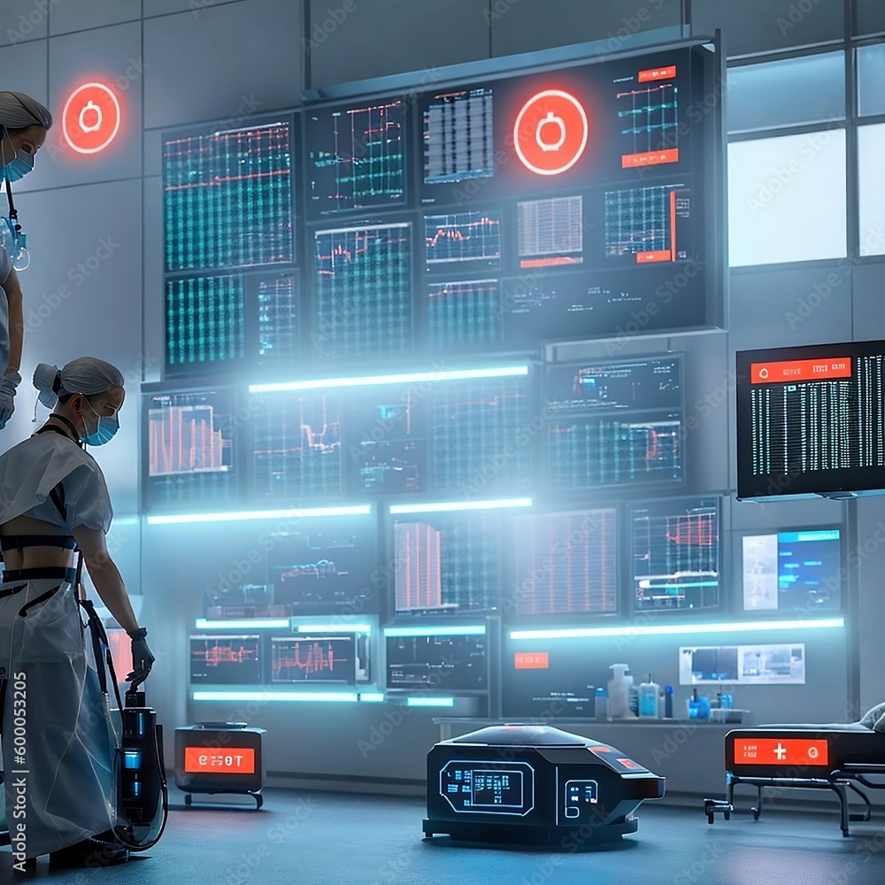 This striking image depicts a futuristic scene in which a patient is ...