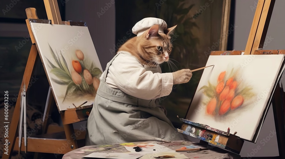 Cute cat dressed as a painter. Made with Generative AI. Illustration ...