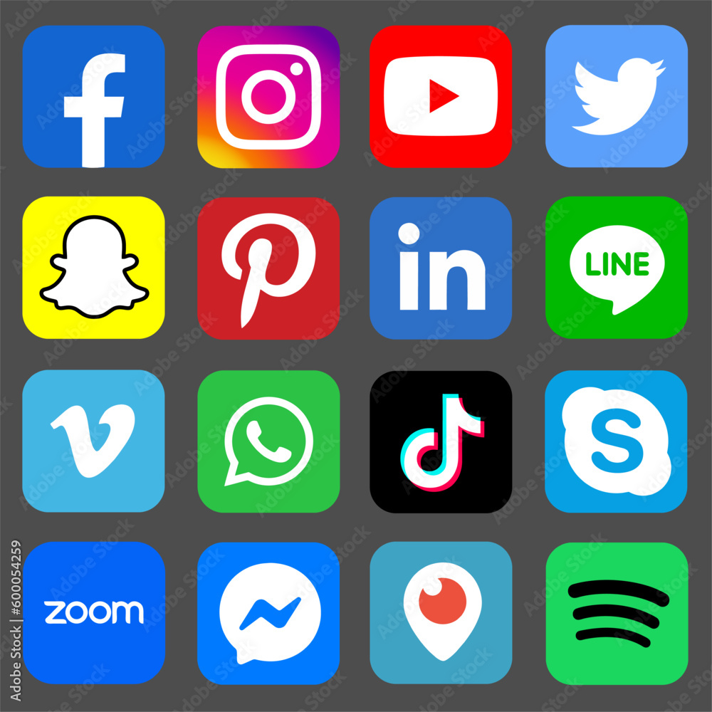 collection of realistic popular social media app icons for websites,ui ...