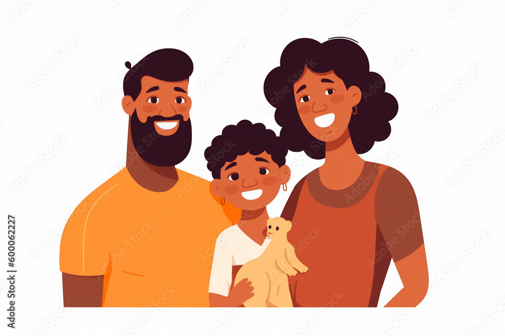 Generative AI. Happy big family standing together flat vector ...