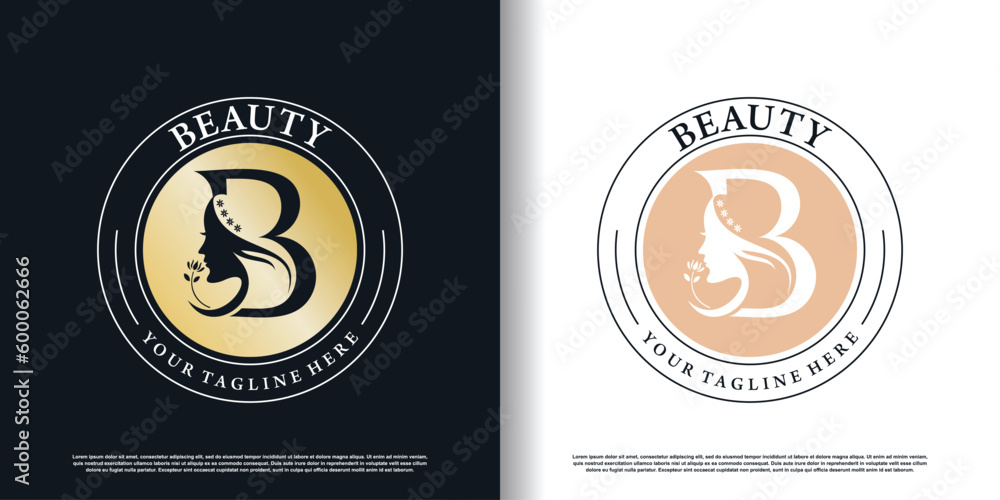 initial b logo design with beauty women icon and creative concept ...