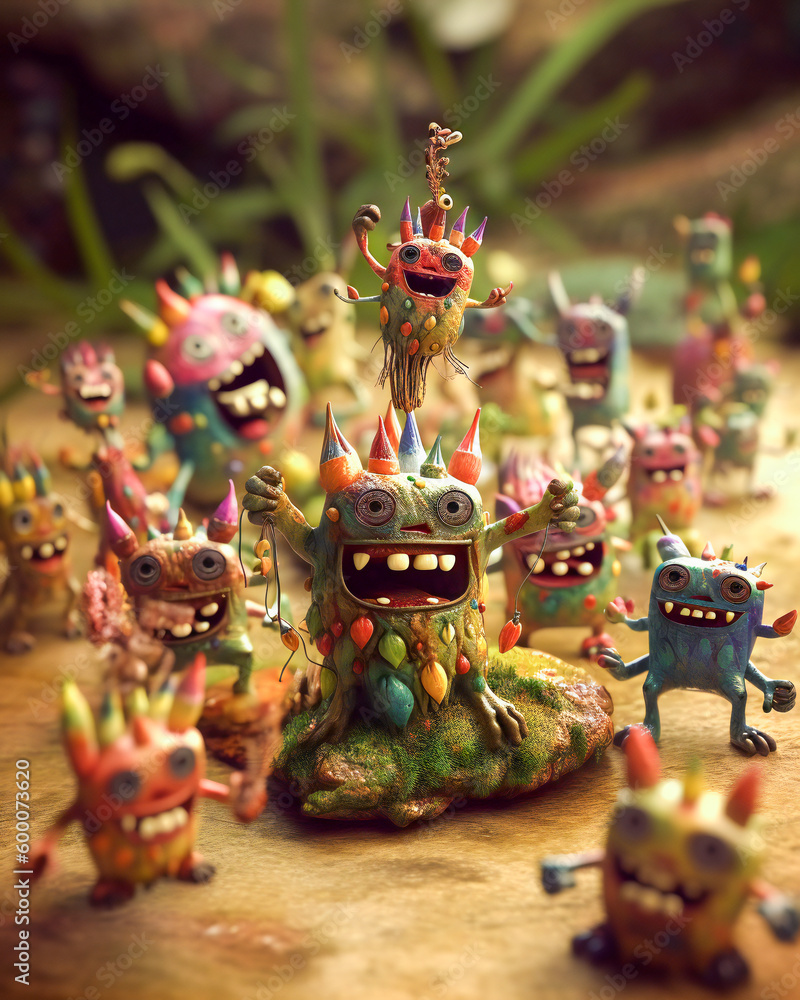 Cute little monsters party on the kitchen table. Created with ...