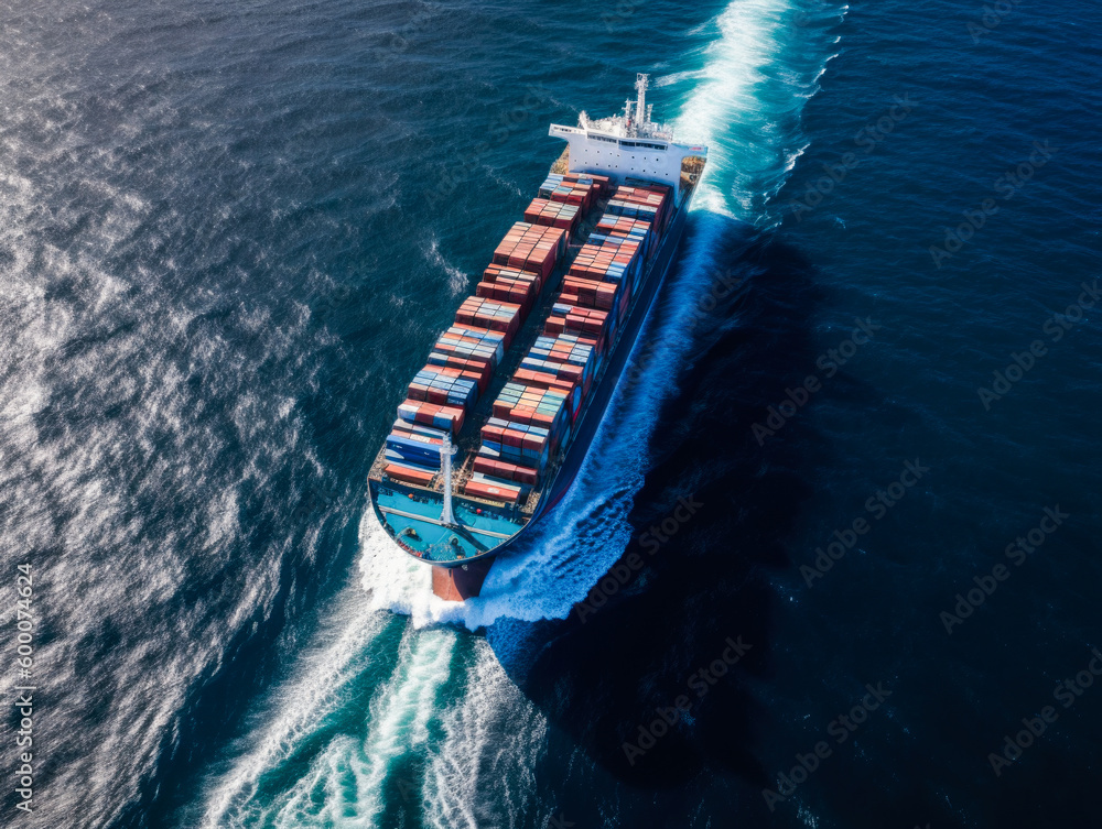 Container ship loading and unloading in sea port, Aerial view of ...