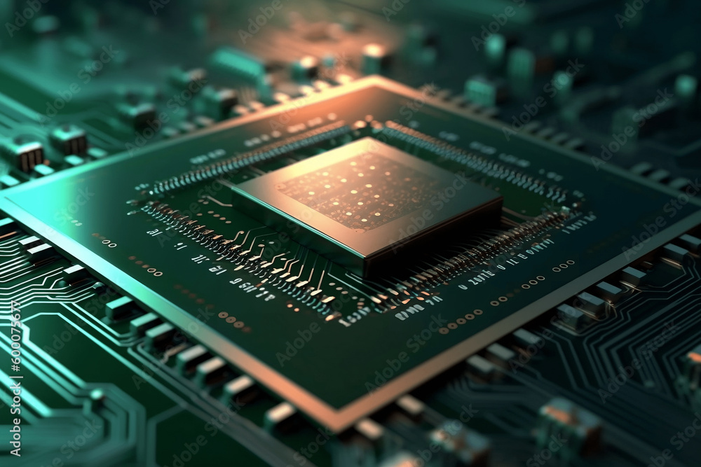 3D Rendering Glowing Ai artificial intelligence technology Chipset CPU ...