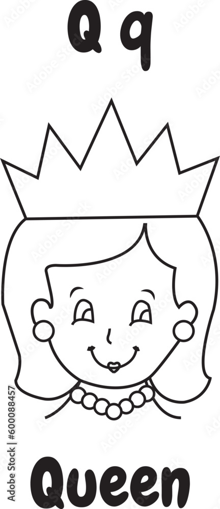 Queen icon with English alphabet Q letter.For worksheets and coloring ...
