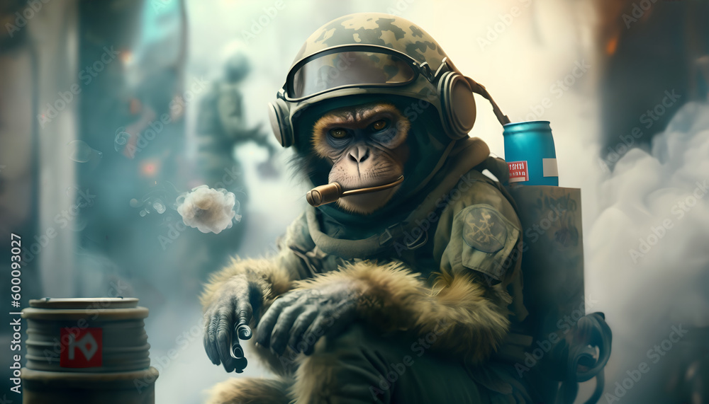 army monkey with smoke grenade Stock Illustration | Adobe Stock