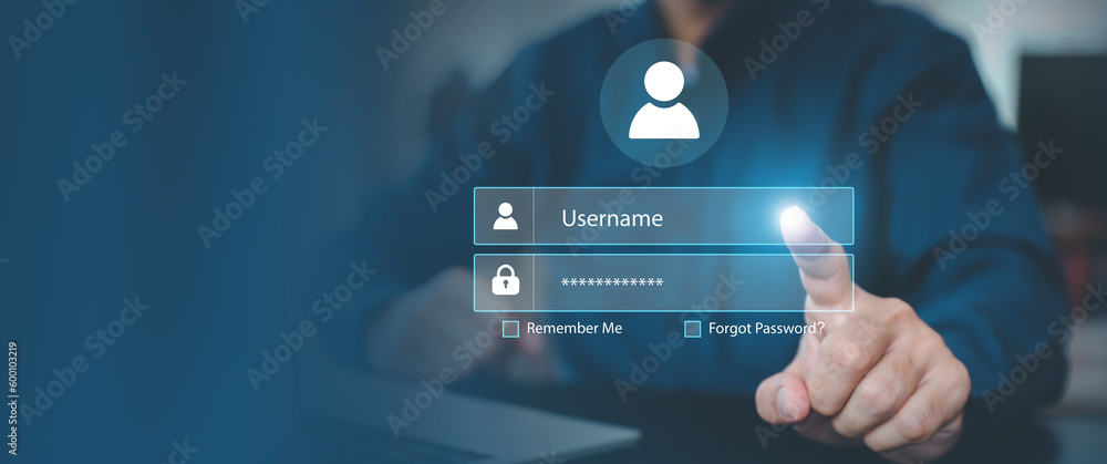 Businessman Use Laptop Login Register Username And Password Identity On Webpage Concepts Of