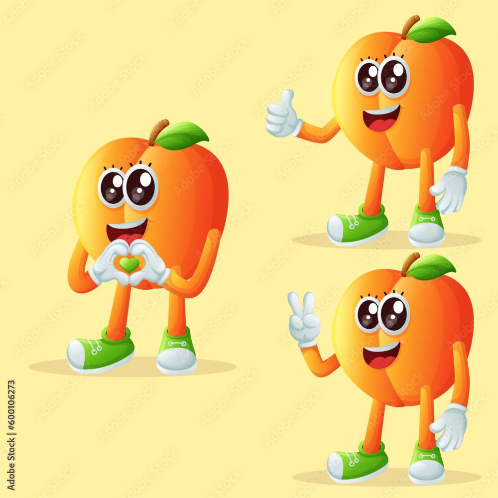 Cute apricot characters making playful hand signs Stock Vector | Adobe ...