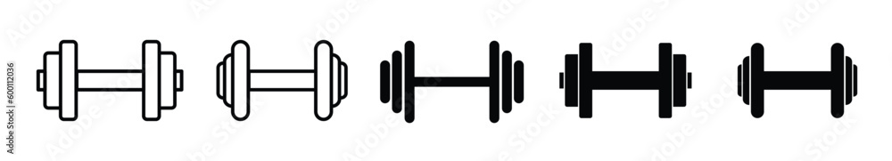 Dumbbell icons set in outlined and filled flat style. Gym heavy ...