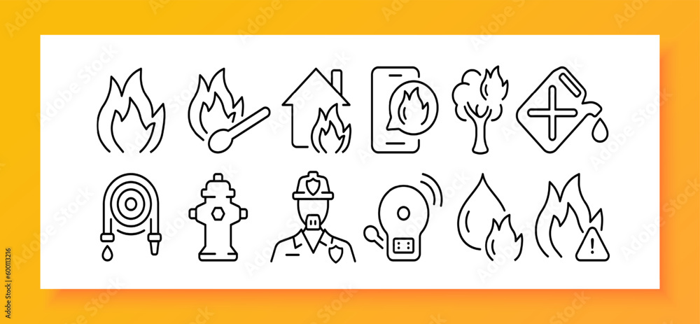 Fire safety icon set. Rrevention education, fire detection and ...
