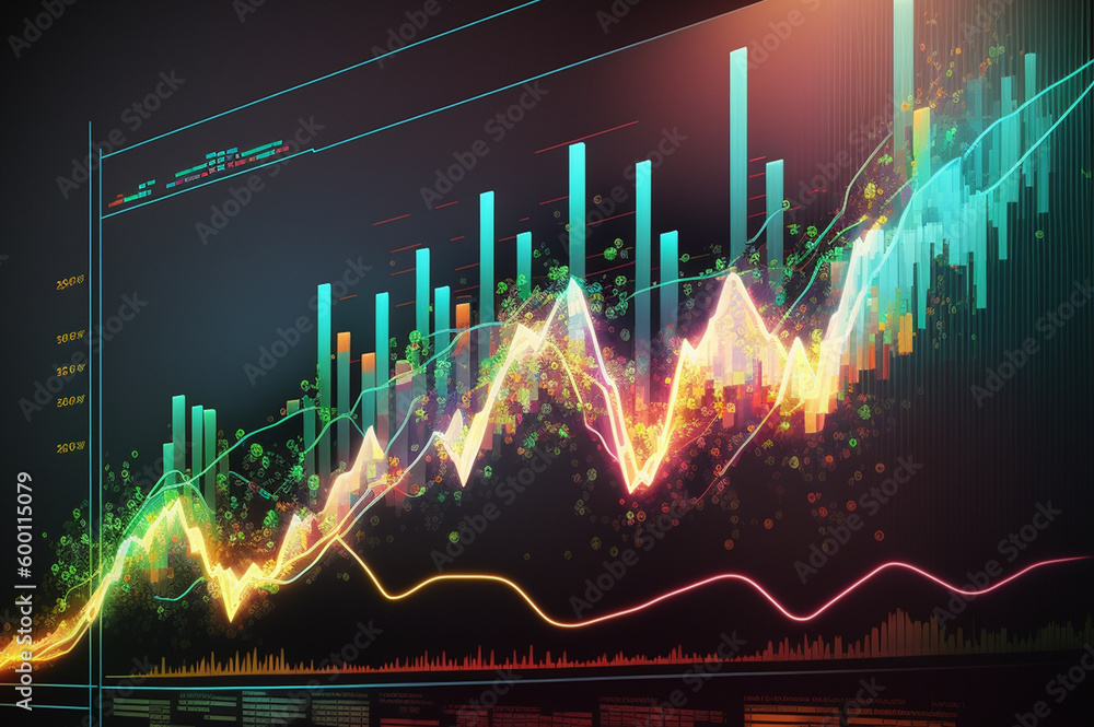 Graph, chart of quotes on the stock exchange. Digital illustration of ...