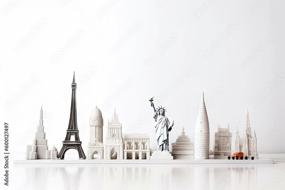 Travel concept around the world with landmarks, white background Stock ...