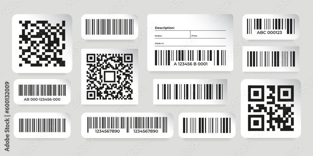 Barcode stickers. Scan data labels with QR codes on paper layout ...