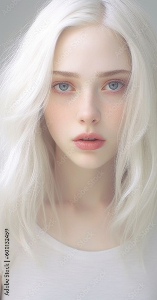Beauty image of an albino girl posing in studio. Concept about body ...