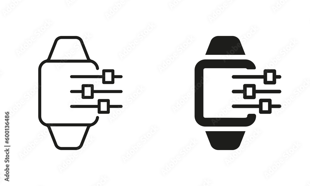 Options of Smart Watch Line and Silhouette Icon Set. Smartwatch ...