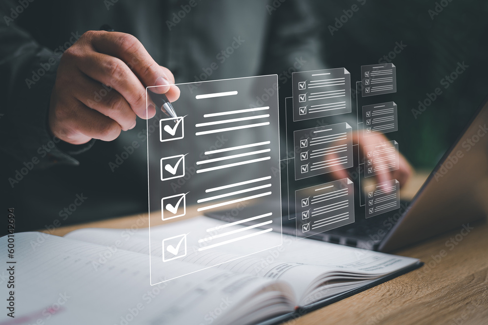 Stockfoto Electronic document smart checklist on virtual screens ...