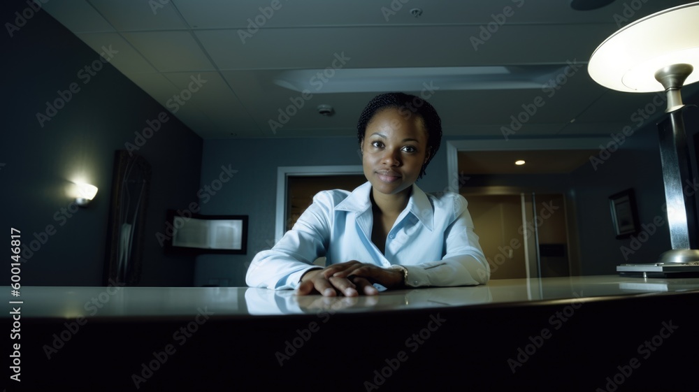 Receptionist Female African-American Young Adult Answering phone and ...